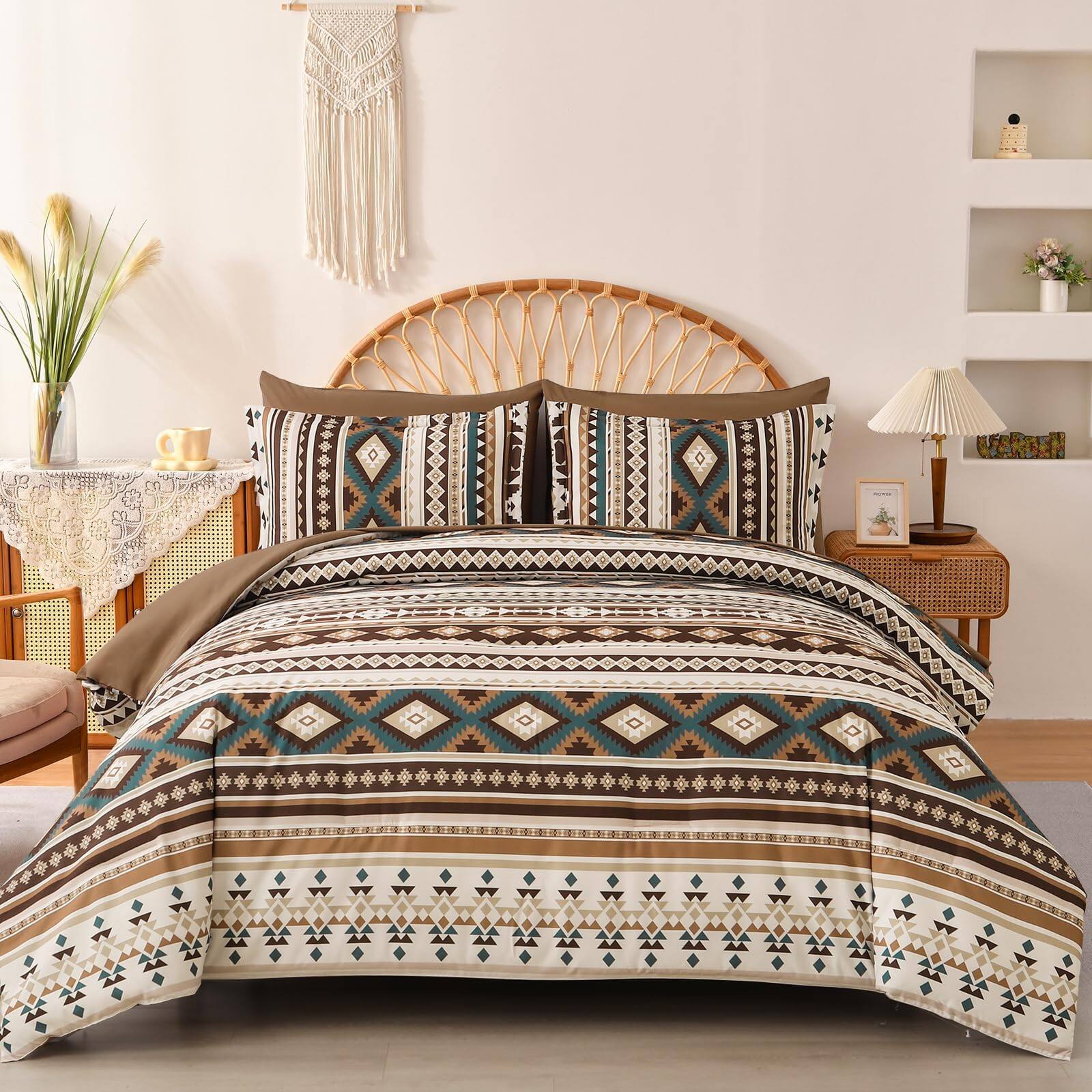 PO3TICJUNKI3 Boho Comforter Set 7 Pieces Bed In A Bag Coffee Aztec ...