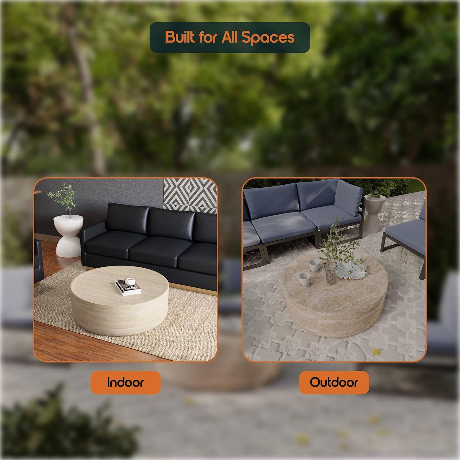 LeisureMod Sandy 32" Round Fiberstone Coffee Table, Modern Indoor ...