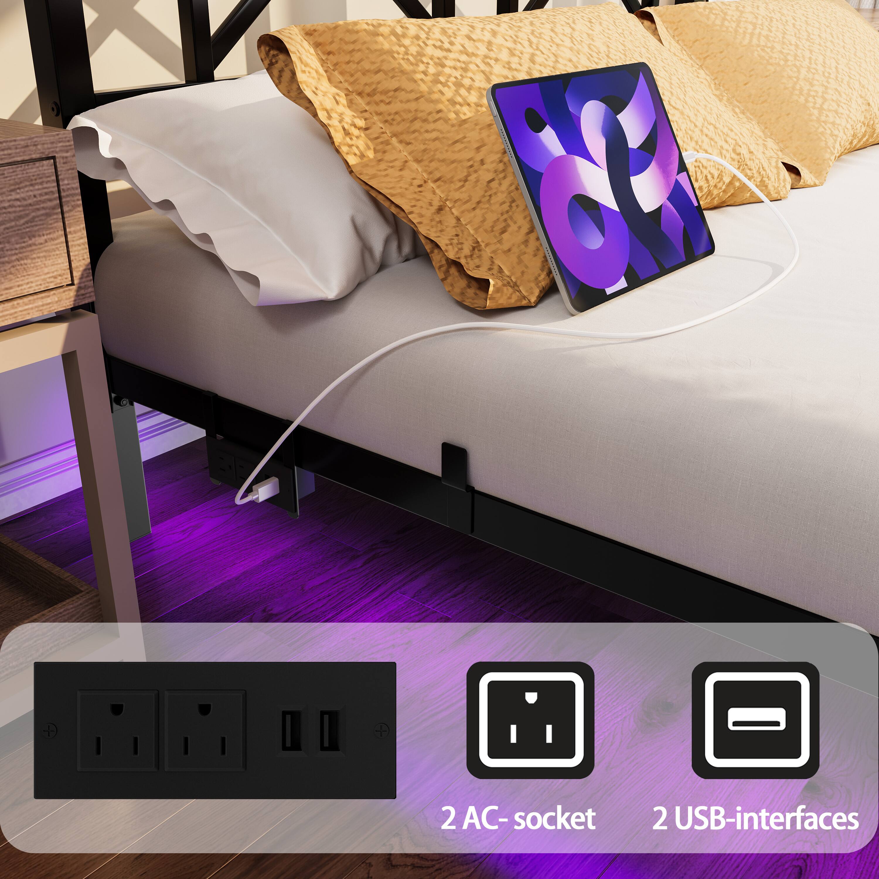 LUCKY ONE Full Size Floating Bed Frame with Headboard and Storage, USB ...