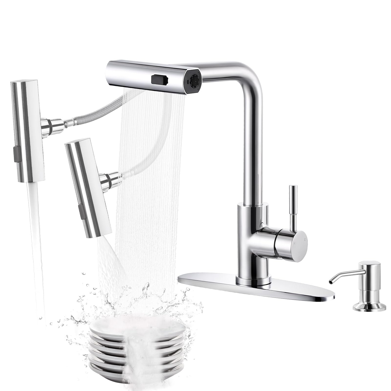 Paradigms Interiors Waterfall Kitchen Faucet With Soap Dispenser Chrome ...