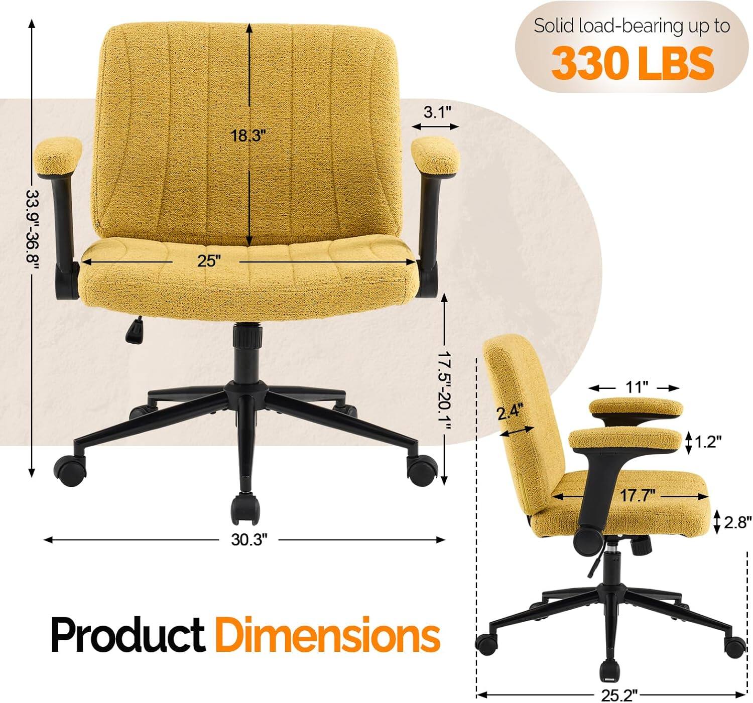 Winado Chenille Adjustable Flip Up Arms Cross Legged Chair Wide Rolling ...