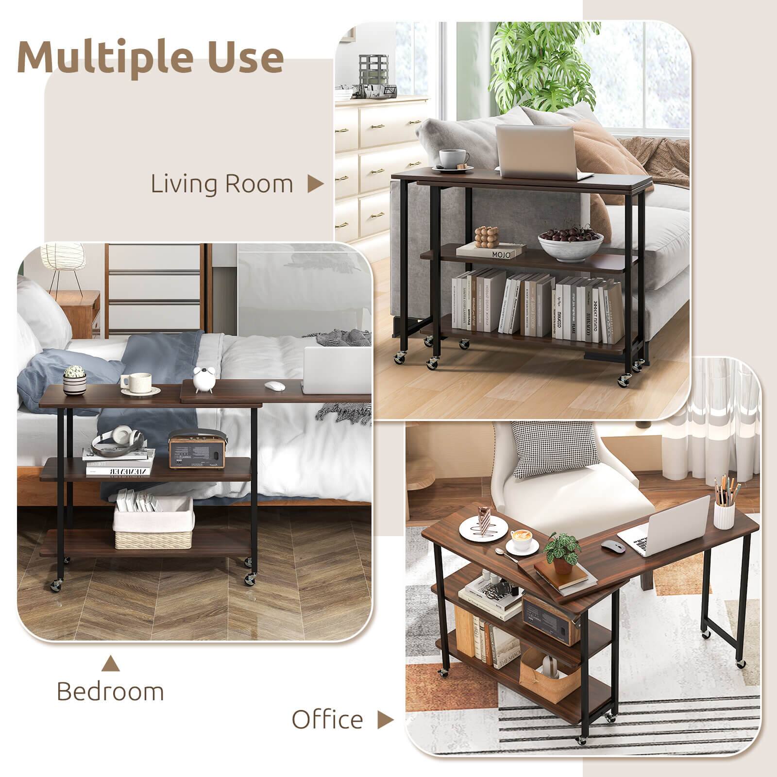 Costway 360° Rotatable Sofa Side Table L shaped Laptop Desk Snack Table withShelf Patented ...