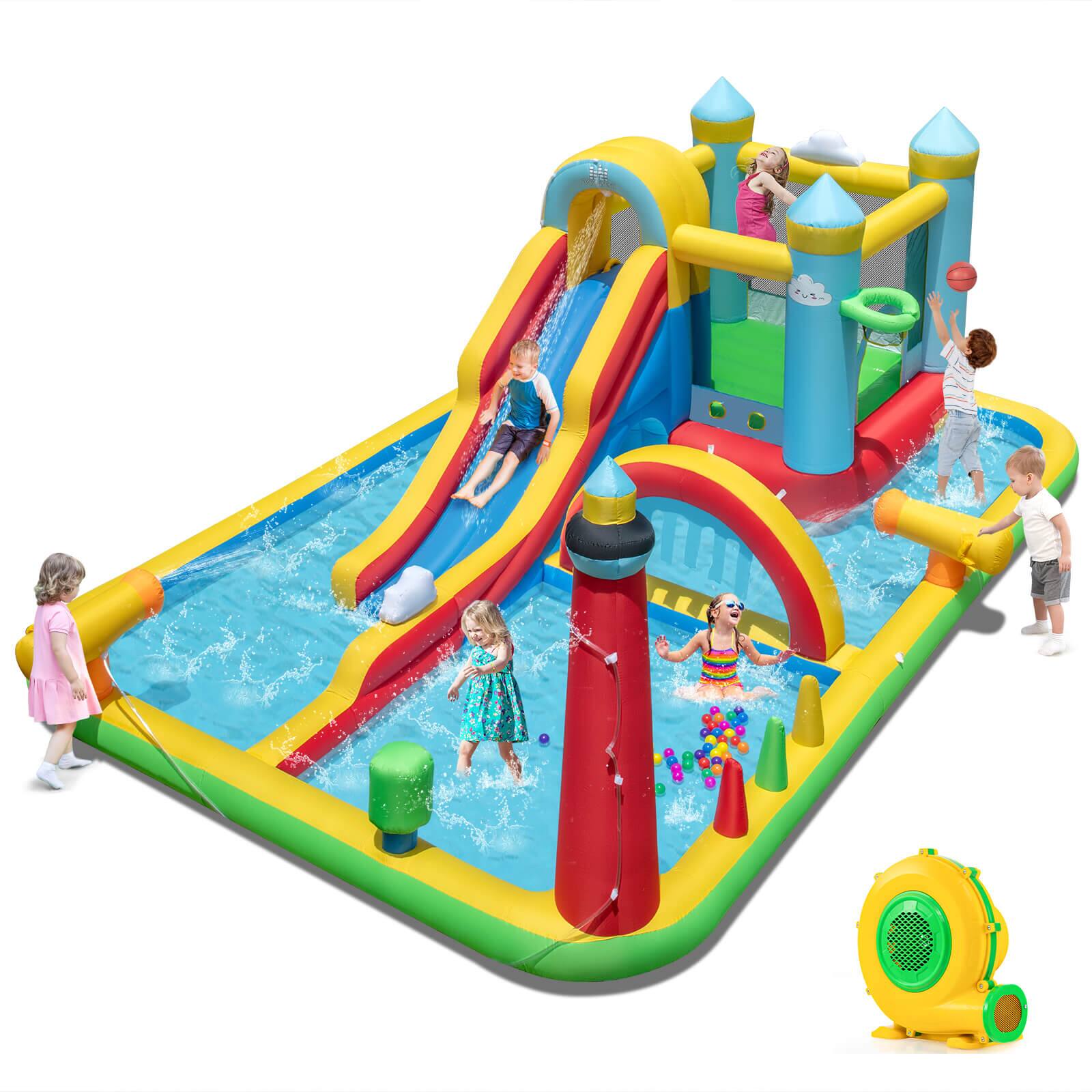 Costway Inflatable Water Park with Ocean Balls Climbing Wall Ball Pit ...