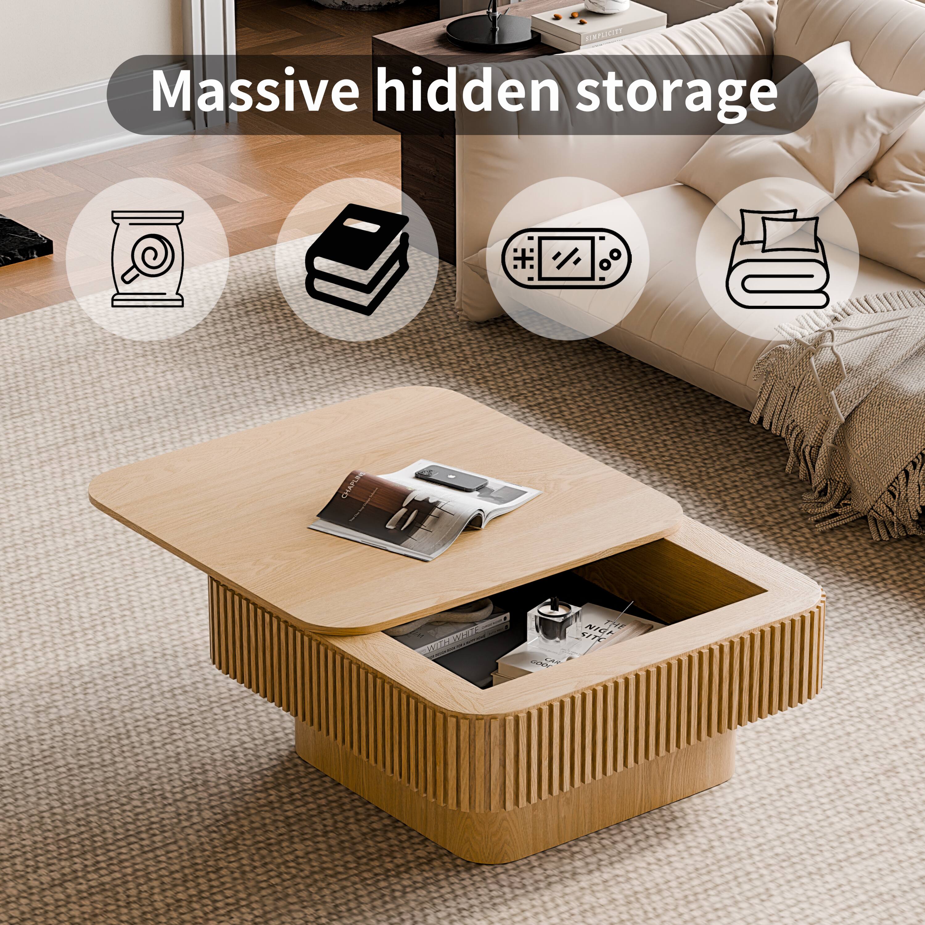 Loheer 31.5 Inch Square Coffee Table with Storage Solid Wood Veneer ...