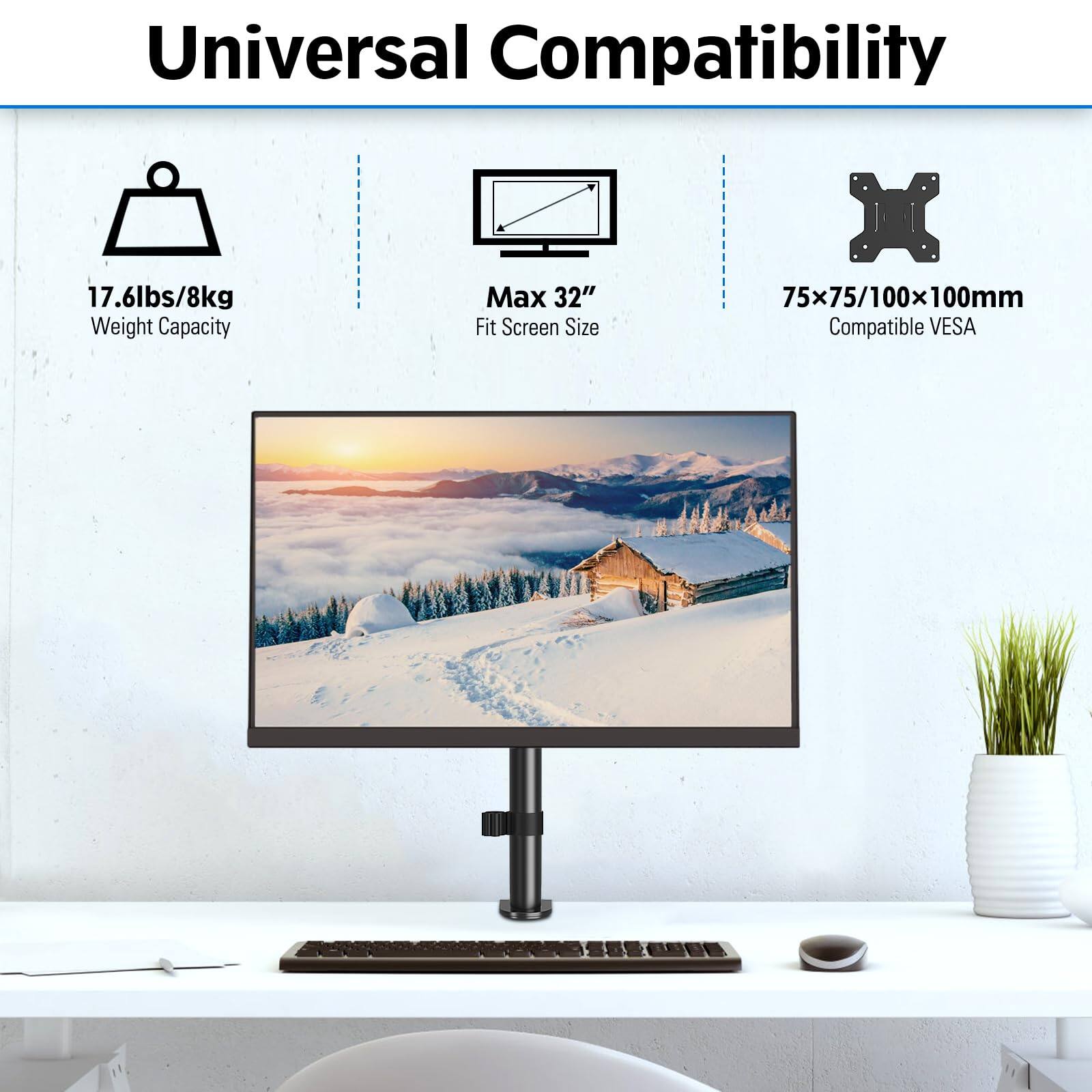 Hirose Alice Single Monitor Mount Adjustable Stand For Max 32 Inch Flat ...
