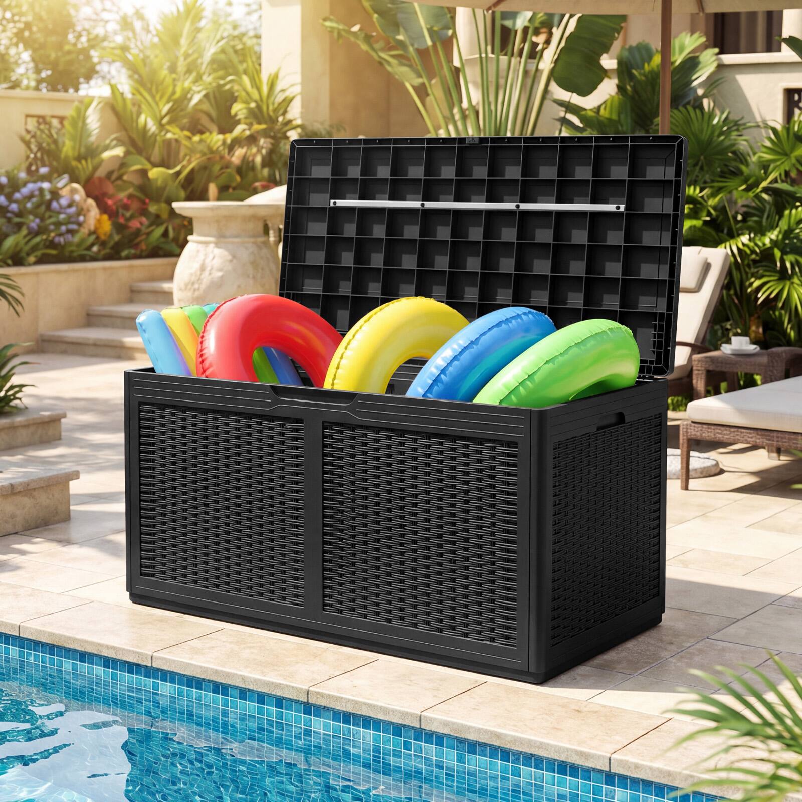 Costway 100 Gal Outdoor Storage Box Lockable Patio Bin & Bench for ...
