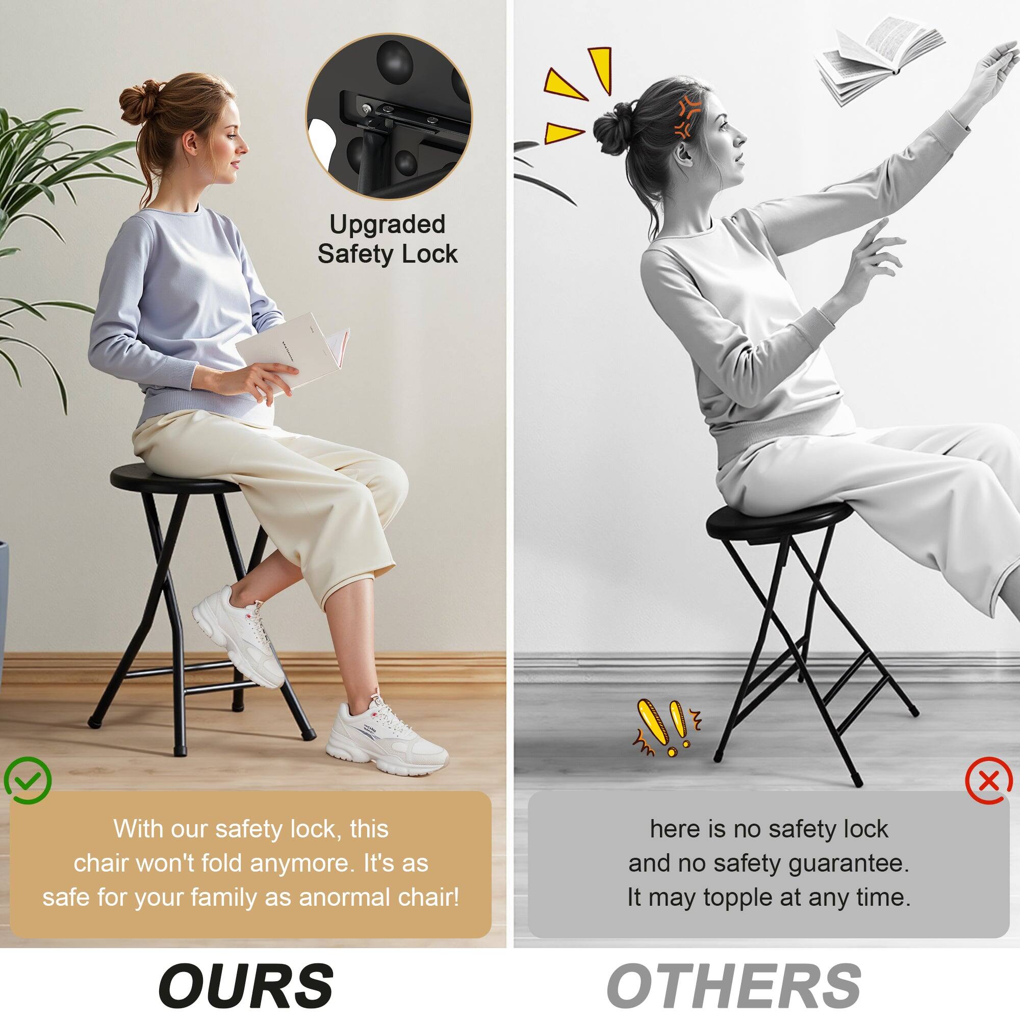 Vecelo 1Pack Folding Bar Stool with Padded Seat – Portable Metal Stool ...