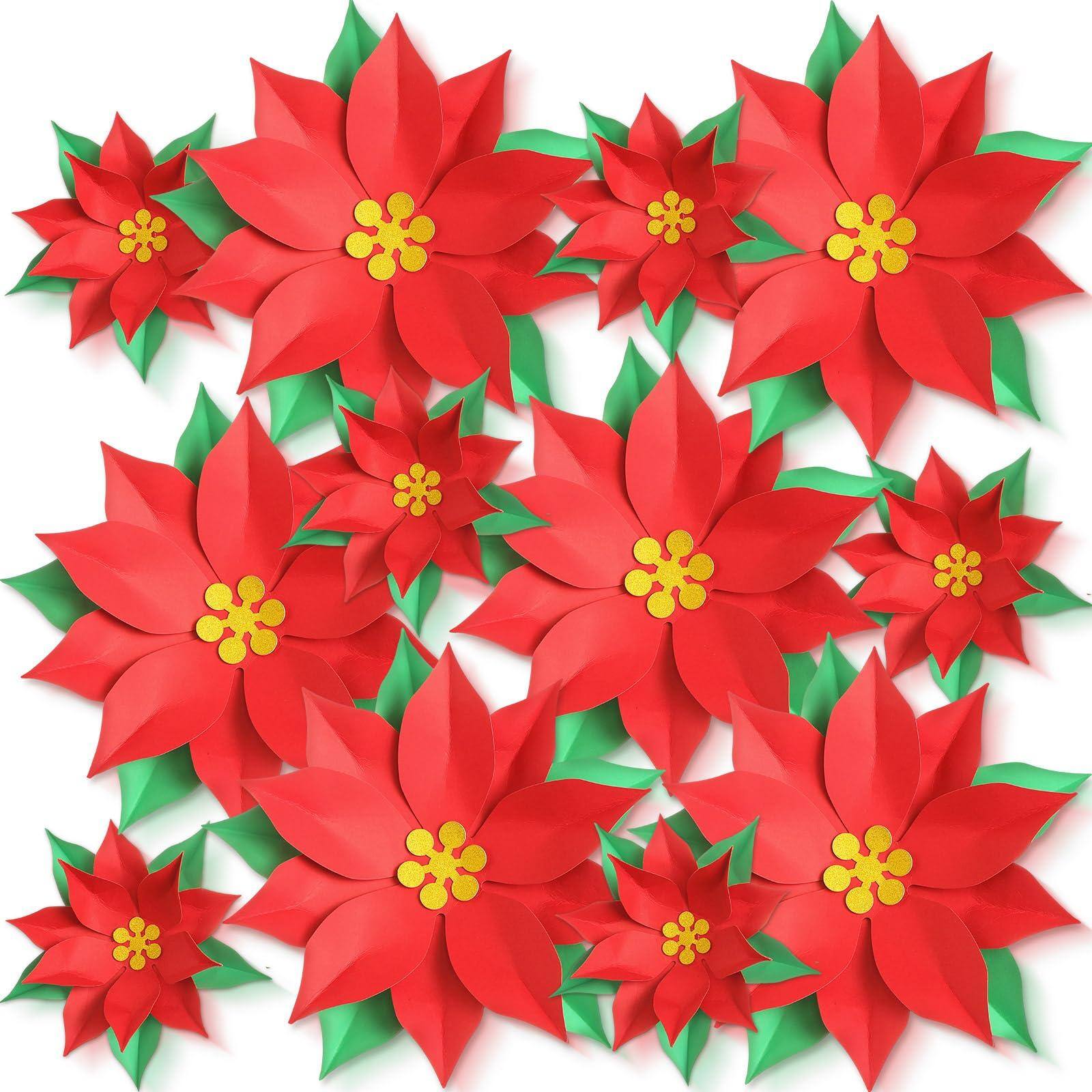 Paradigms Interiors 12 Christmas Poinsettia Paper Flower Decorations ...