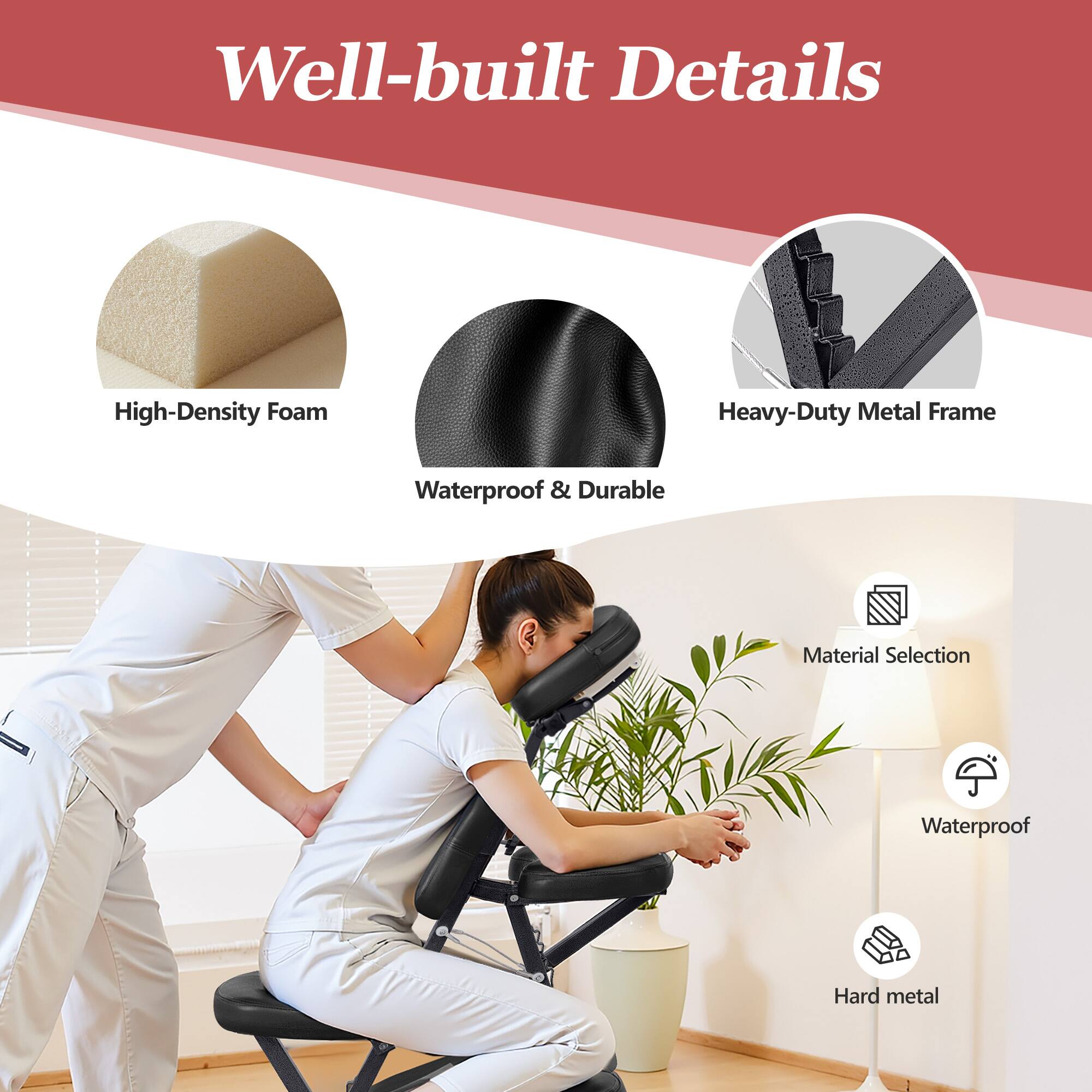 KERDOM Portable Massage Tattoo Chair 4 inch Thickened PU Leather ...