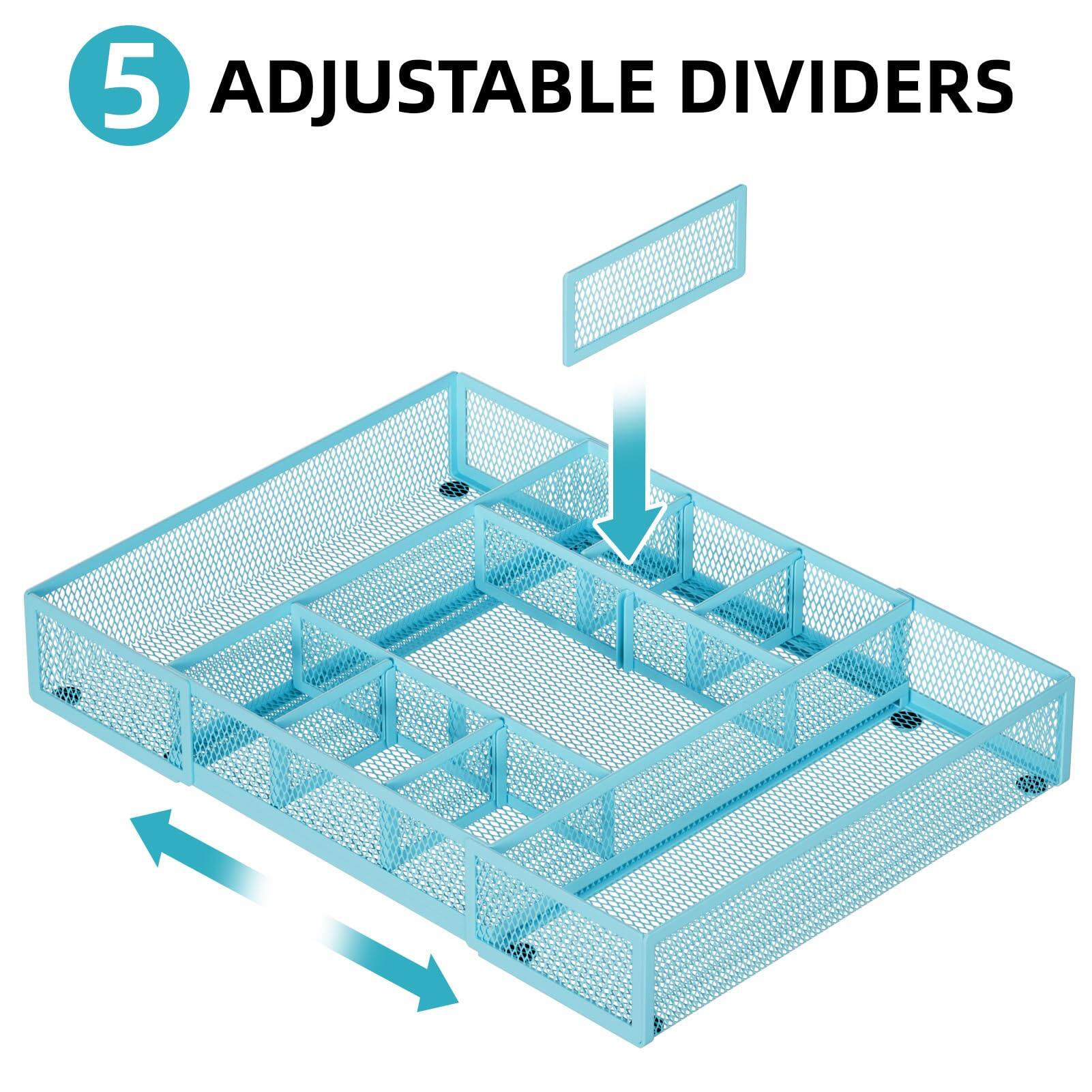 Dapper Styles Expandable Desk Drawer Organizer Mesh Tray With 10 ...