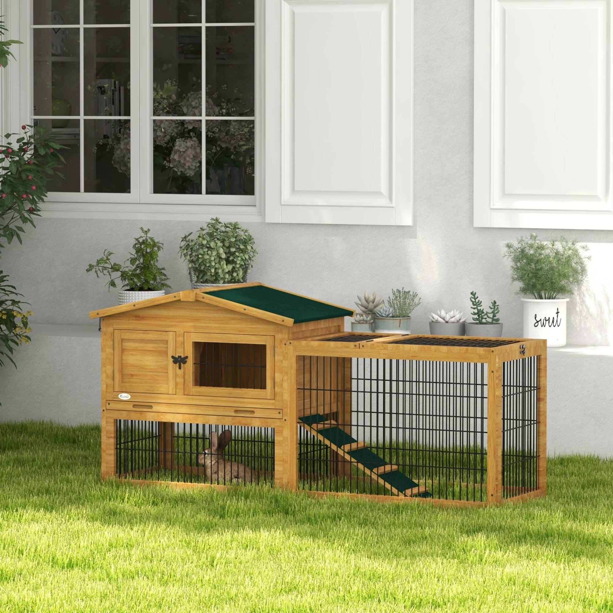 APRILSOUL 2 Levels Outdoor Rabbit Hutch with Openable Rabbit Cage with ...