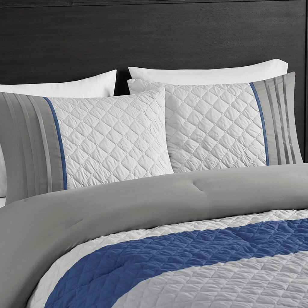 Gracie Mills 7 Piece Transitional Color Block Comforter Set Blue 3238 ...