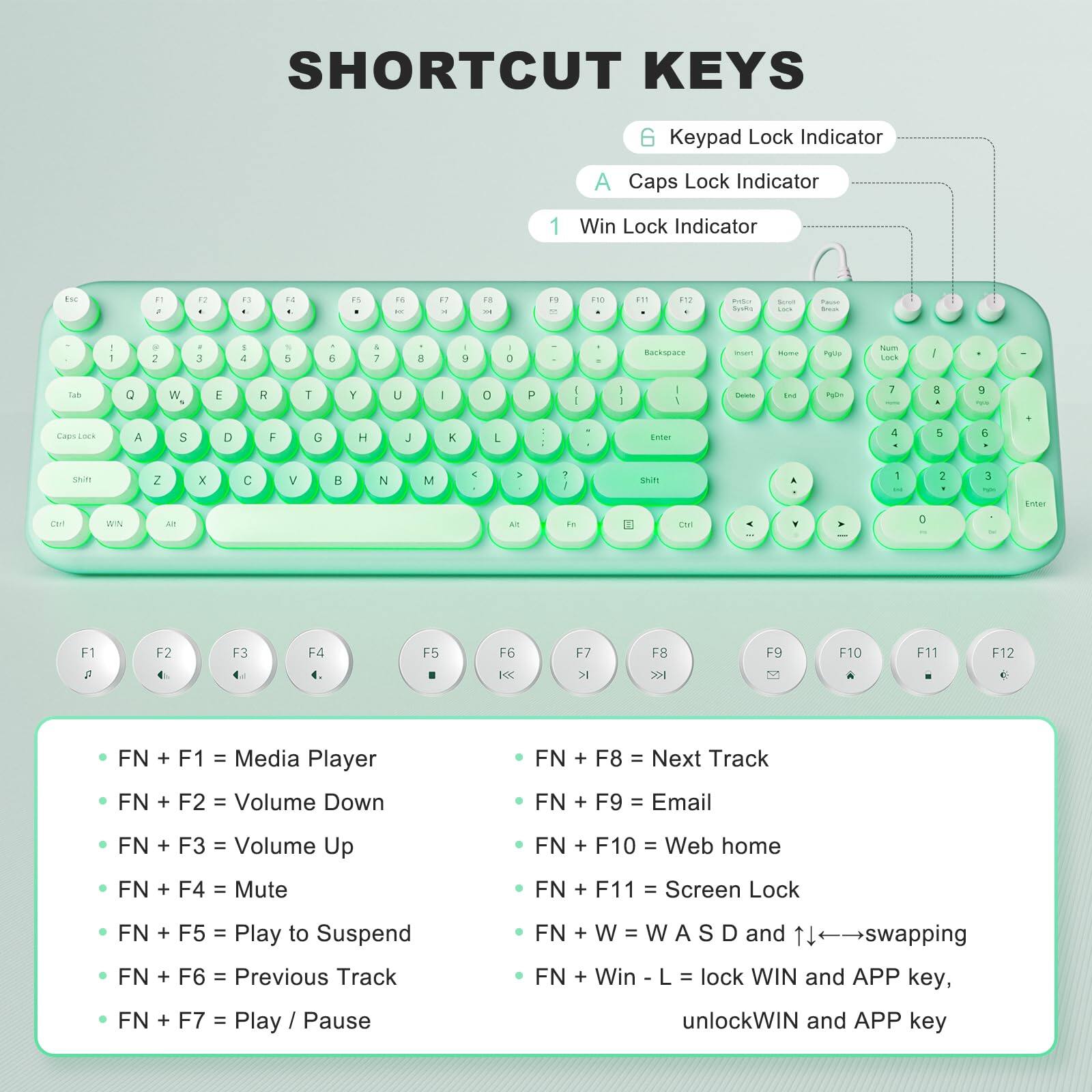 Reds Spade Wired Retro Typewriter With Illuminated Cute Full Size ...
