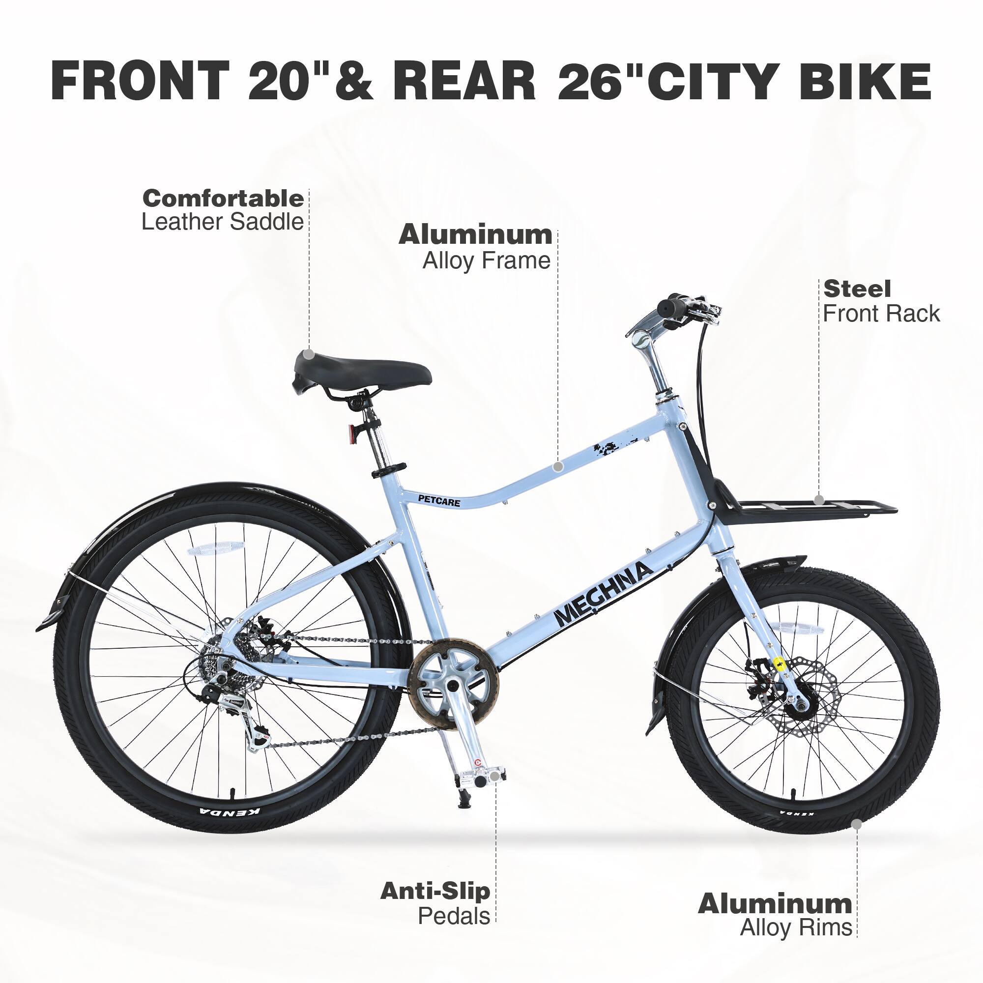 Aukfa 26 Inch Bike with Cargo Aluminum Frame Big Rear Wheel and Small ...