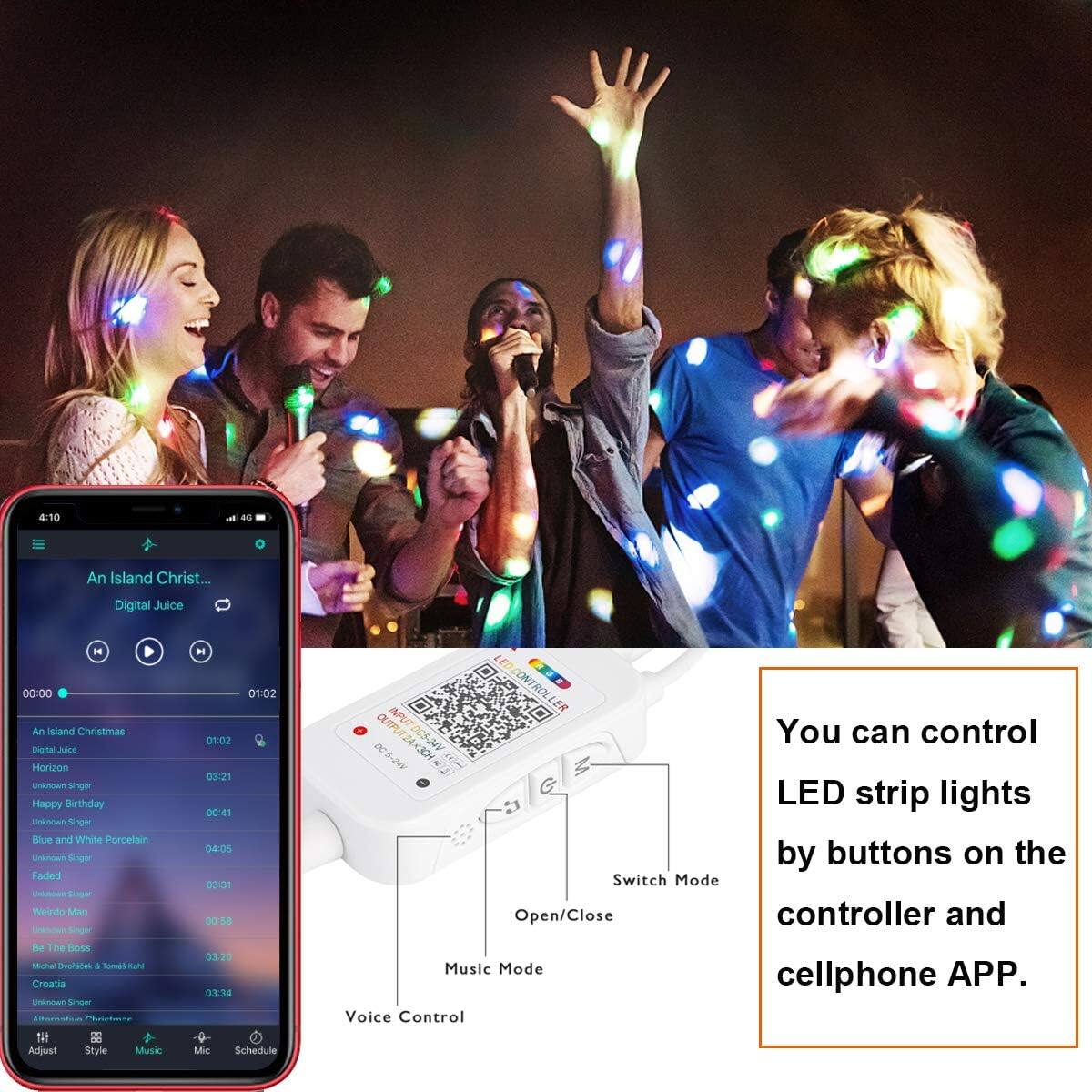 ACJPR Bluetooth LED Controller, App Control for RGB 5050/2835 LED Strip ...