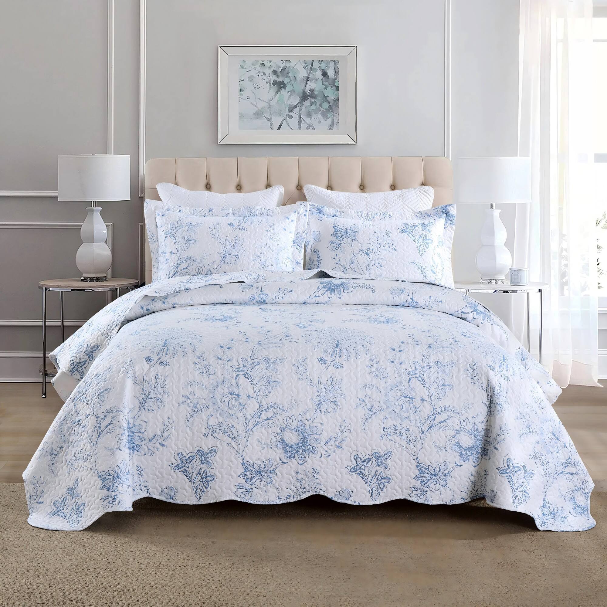 MarCielo 3 Piece Printed Floral Quilt Set Lightweight Bedspread Set ...
