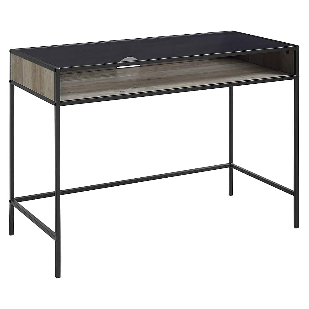 Best Buy: Walker Edison Home Office Glass Storage Computer Desk Gray ...