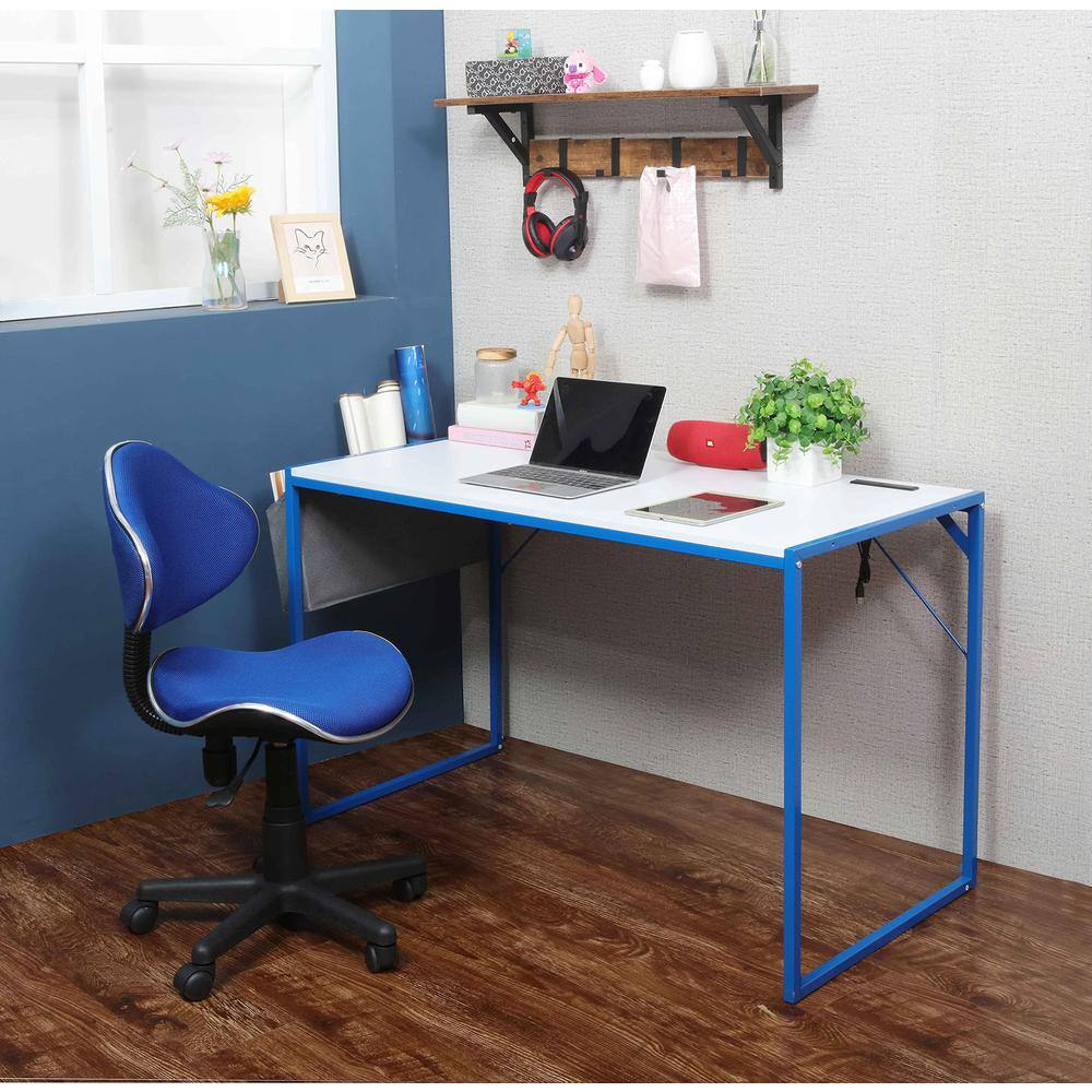 JJS Small Computer Desk Simple Style Writing Desk White/Blue BG3532774 ...