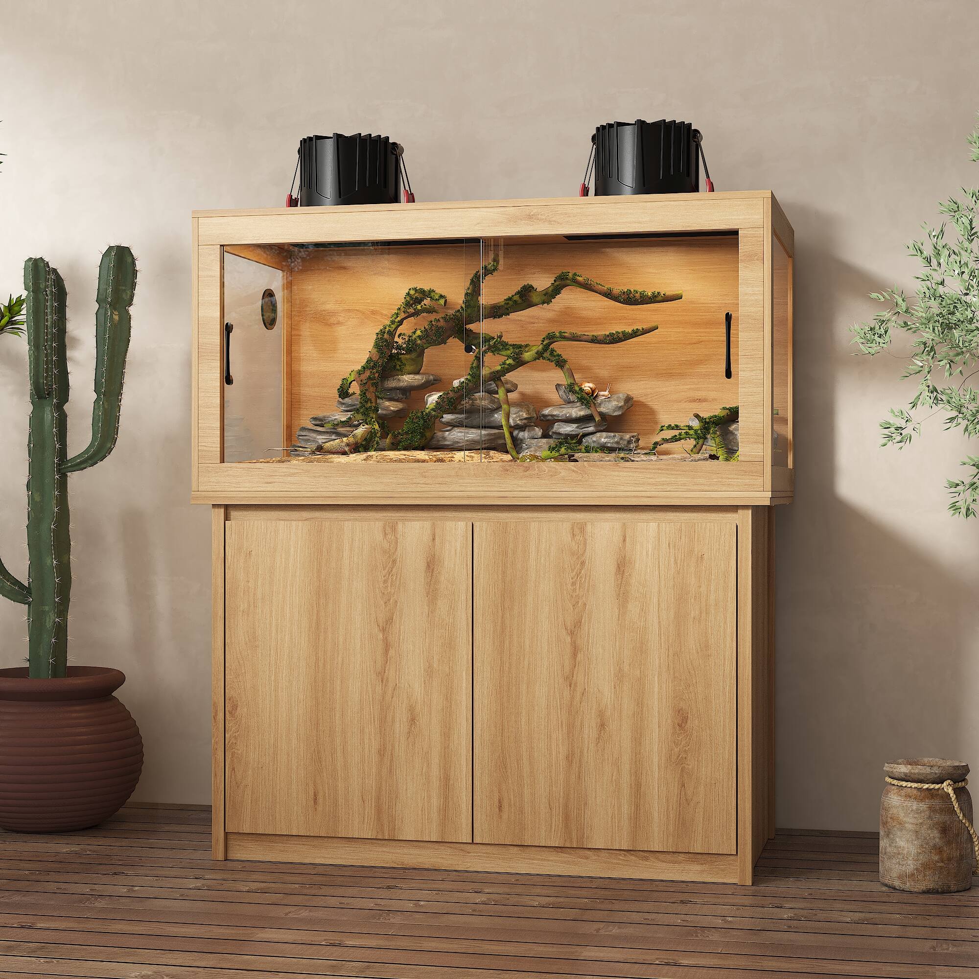 Famapy Reptile Enclosure Cabinet with Storage – Glass Terrarium Habitat ...