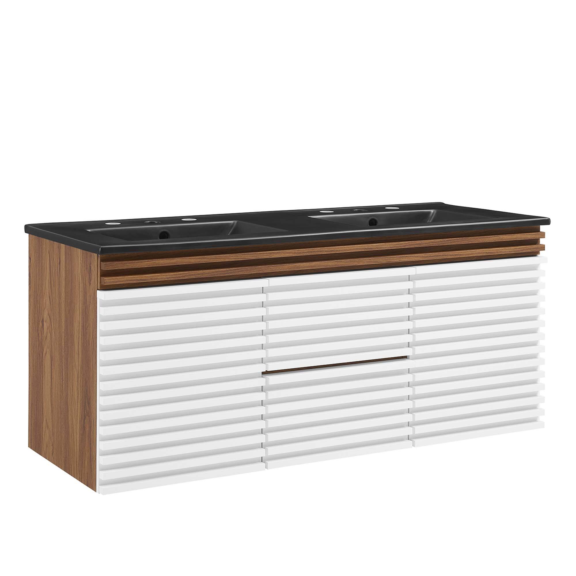 Render 48" Wall Mount Bathroom Vanity Basin Included by Modway White ...