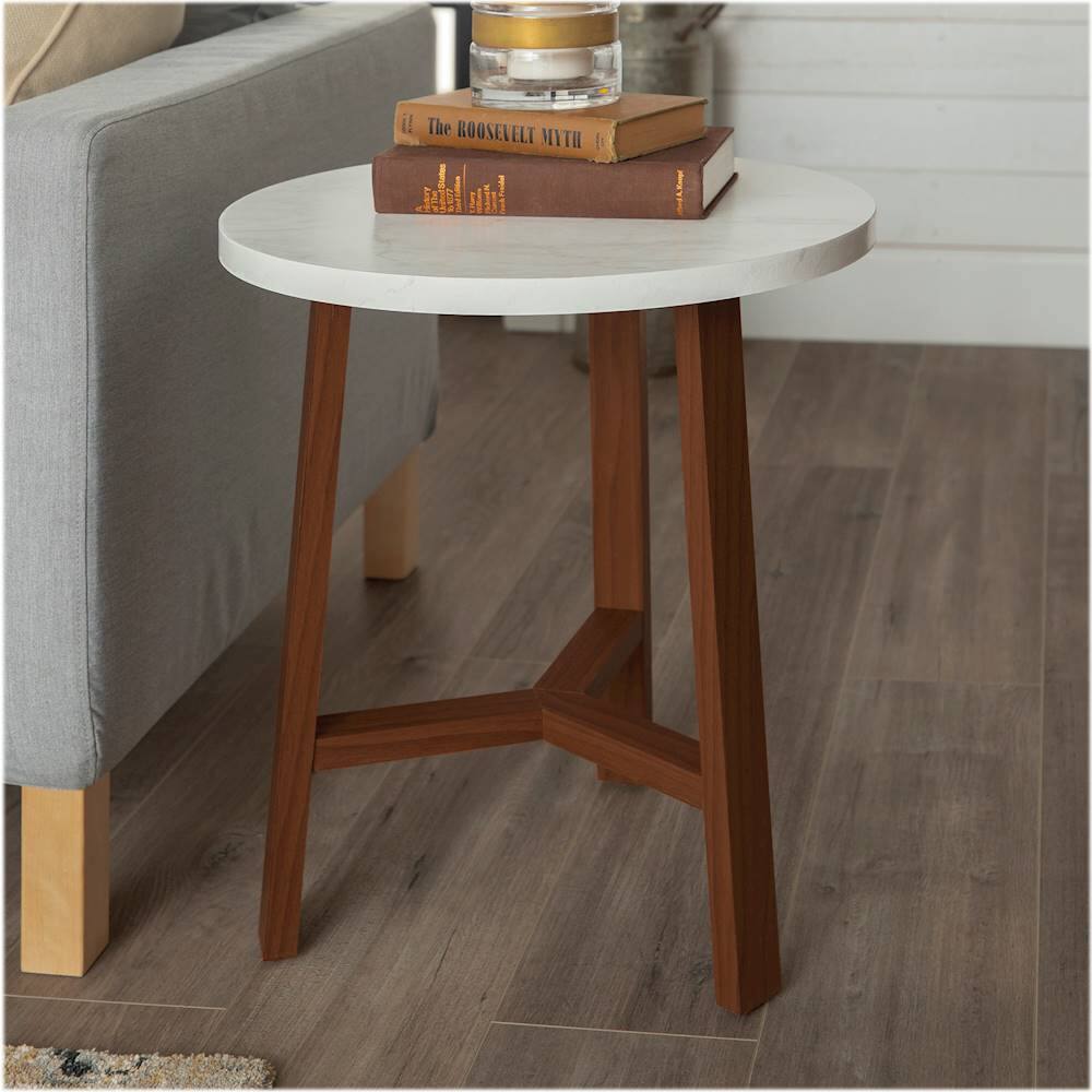 Best Buy: Walker Edison 20" Round Side Table White Marble/Pecan BBF20EMSTPC