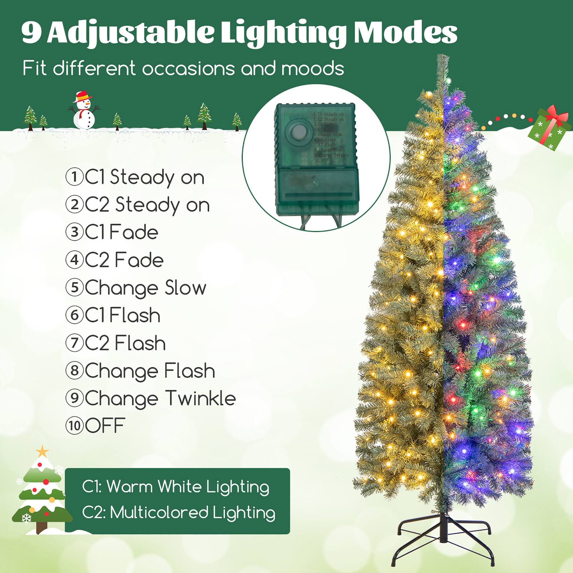Gymax 6.5 FT Artificial Xmas Tree w/ 556 Branch Tips 200 LED Lights 9 ...
