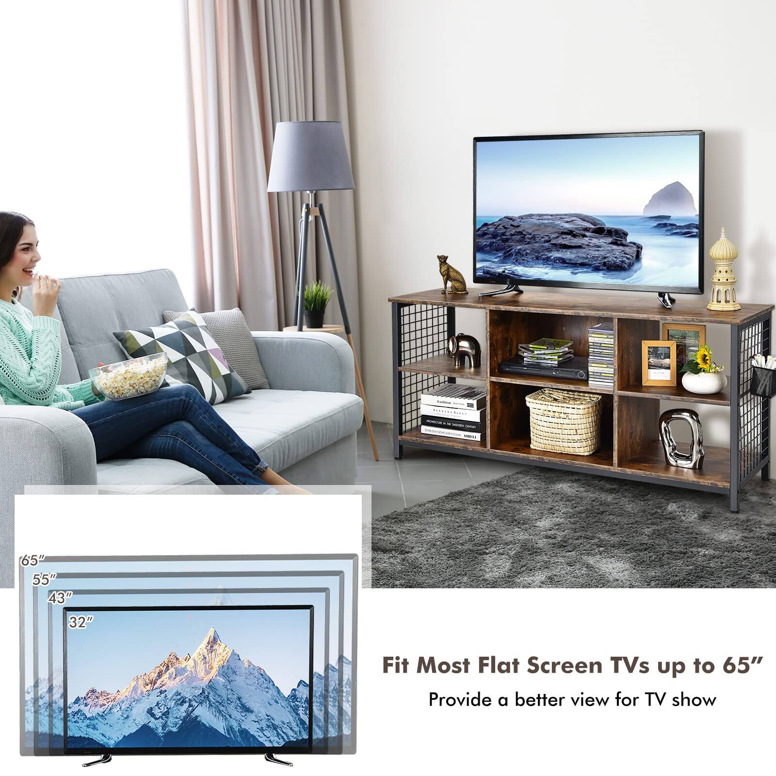 Ecooso Mid Century TV Stand with Storage Basket for TVs up to 65 Inch ...