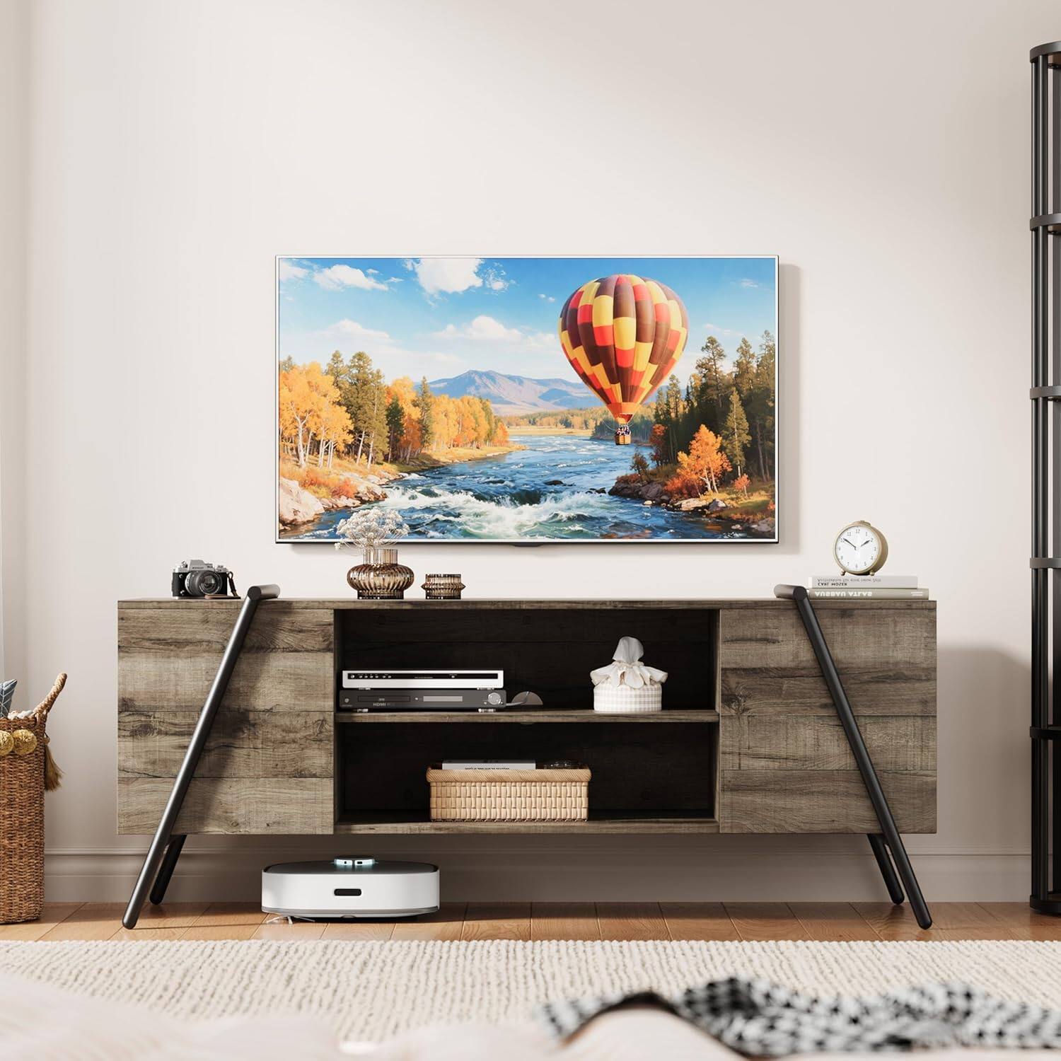 Qeetex 55" Modern TV Stand, Adjustable Shelf, U Shaped Legs & Cable ...