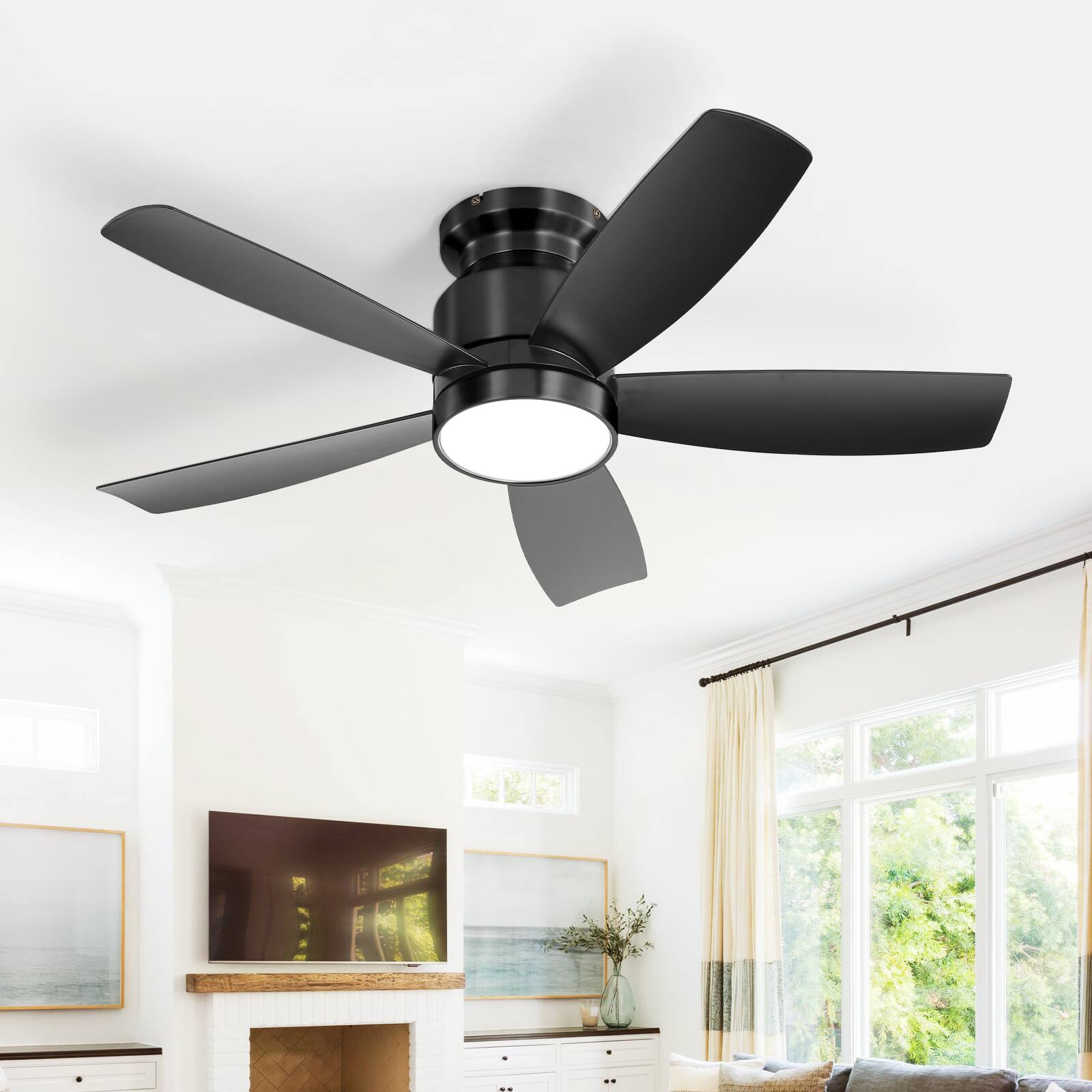 Sofucor 42 Inch Flush Mount Ceiling Fan with Lights & Remote Ultra Quiet 6 Speed DC Motor ...