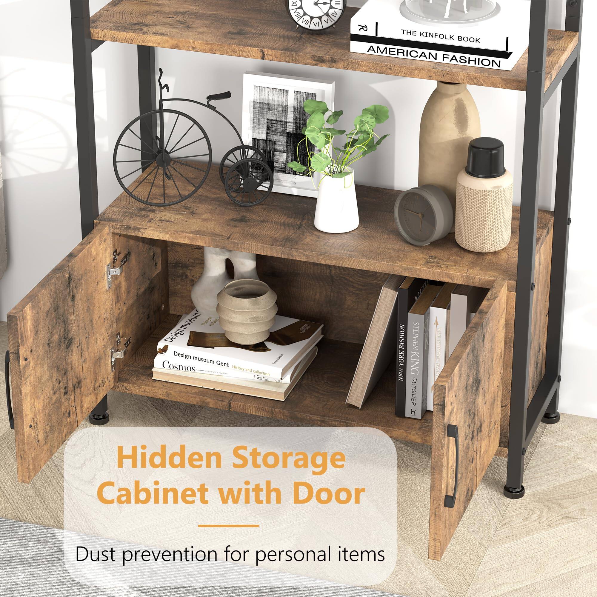 Jojoka Arched Bookshelf with Doors, 4 Tier Tall Metal Frame Bookcase ...