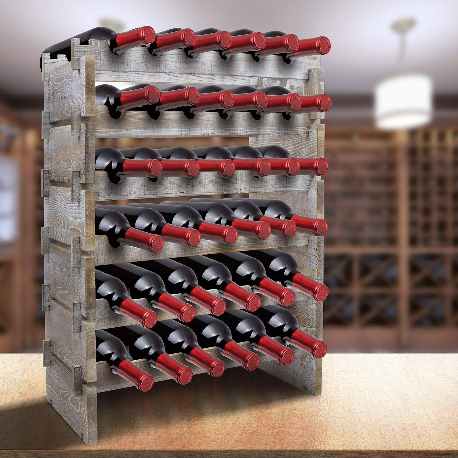 Sorbus Sorbus® Wood Wine Stackable Rack 6 Tier, Rustic Style Wine Racks ...