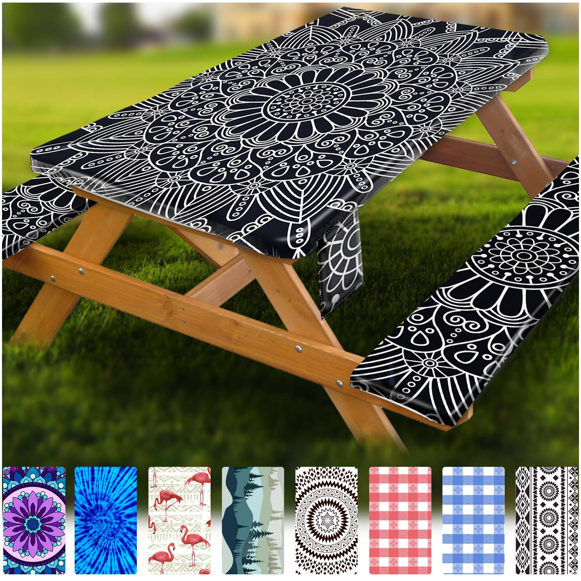 Dapper Styles Picnic Table Cover With Bench Covers Vinyl Elastic Edges ...