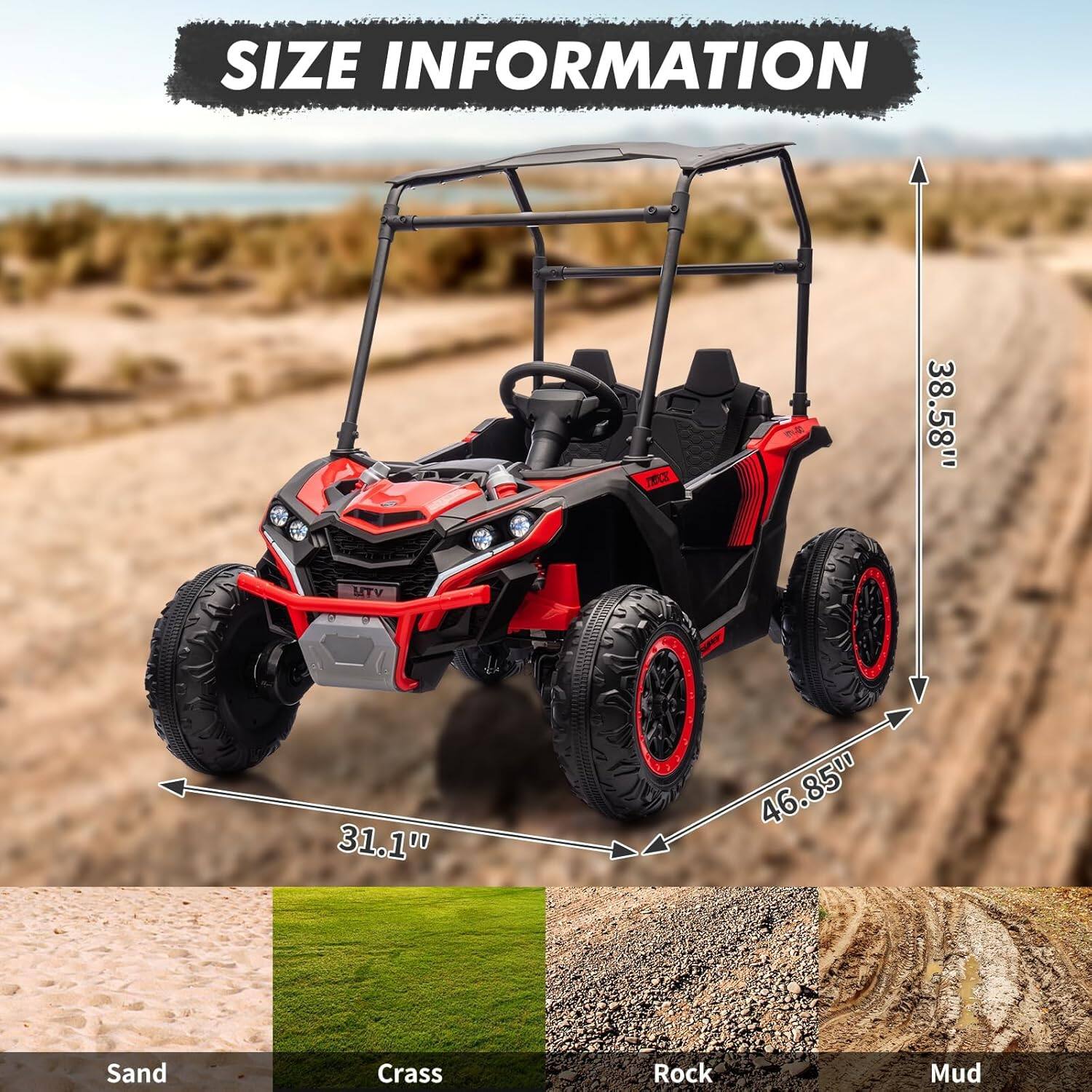 Acekool 24V Kids 2 Seater 4WD Electric UTV Truck, Remote Control Off ...