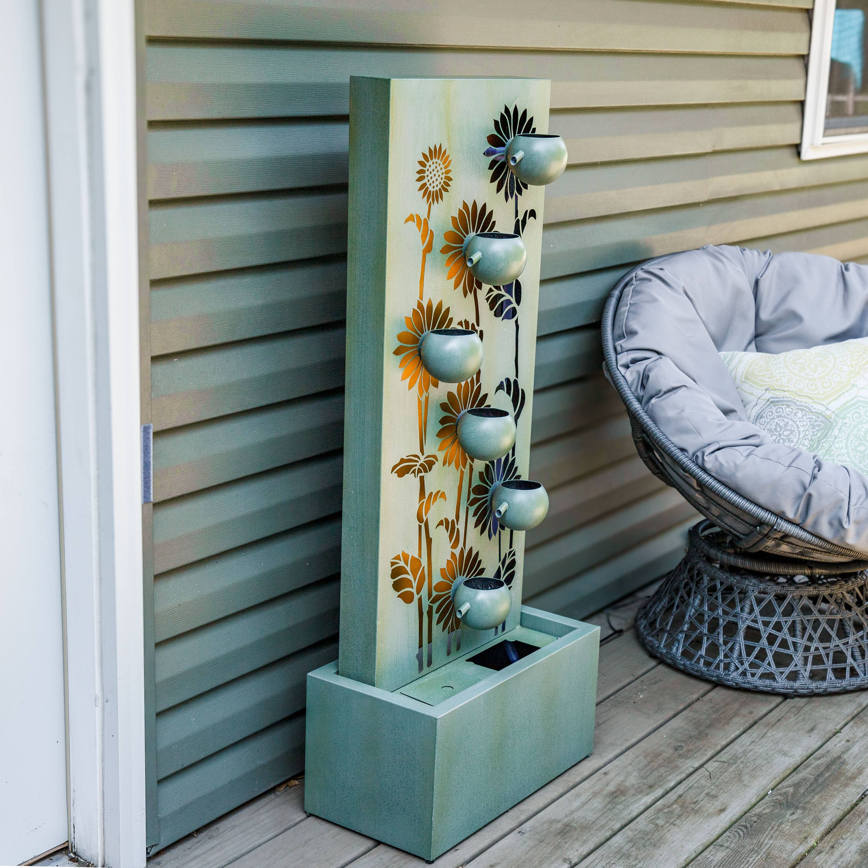 Sunnydaze Sunflower Fields Steel Outdoor Water Fountain with LEDs 48.5" Green MCA-2541 - Best Buy