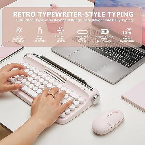 Wikistore Upgraded Wireless Typewriter Keyboard, Retro Keyboard with ...