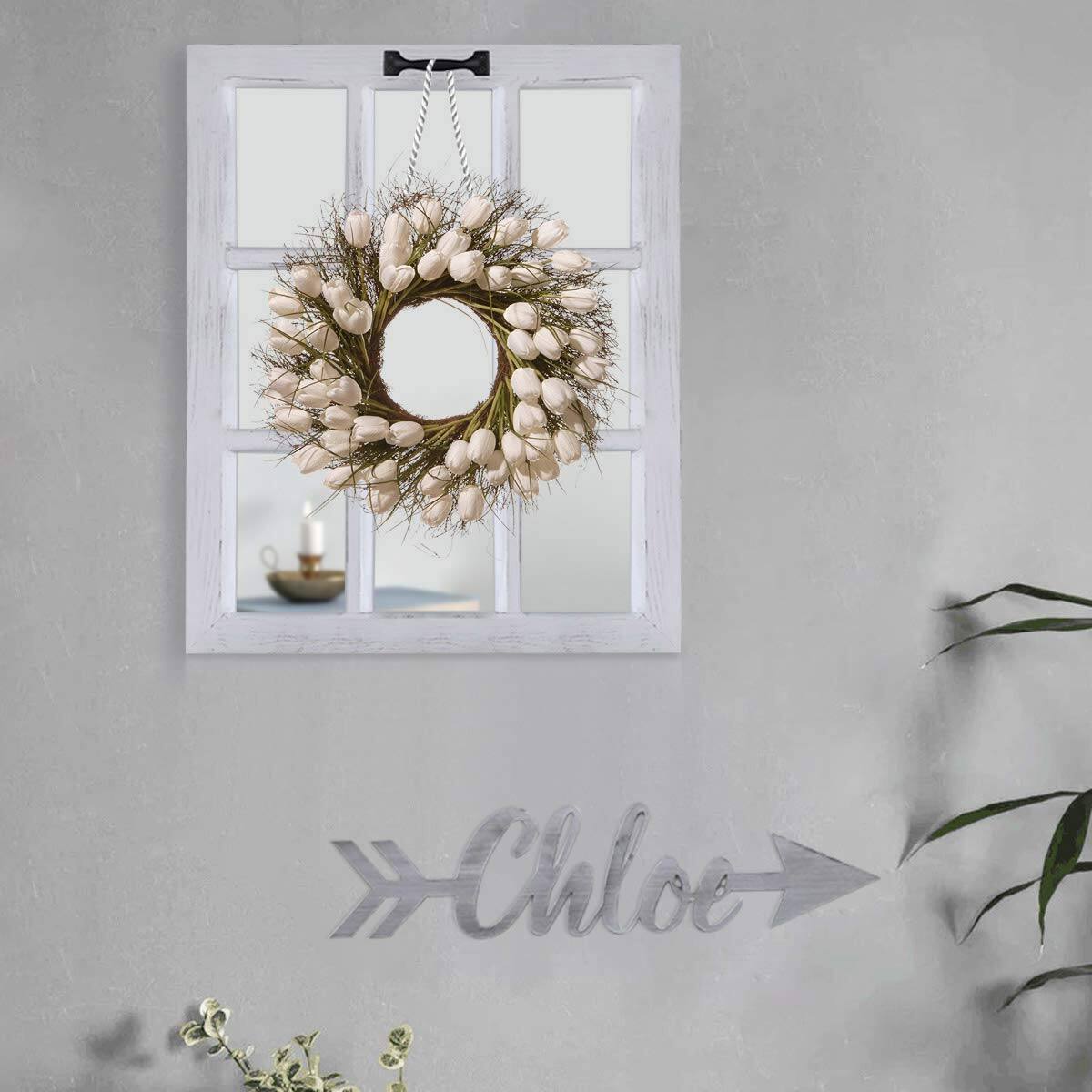 Comfort Essence Decorative Mirror distressed Wood Windowpane Mirror ...