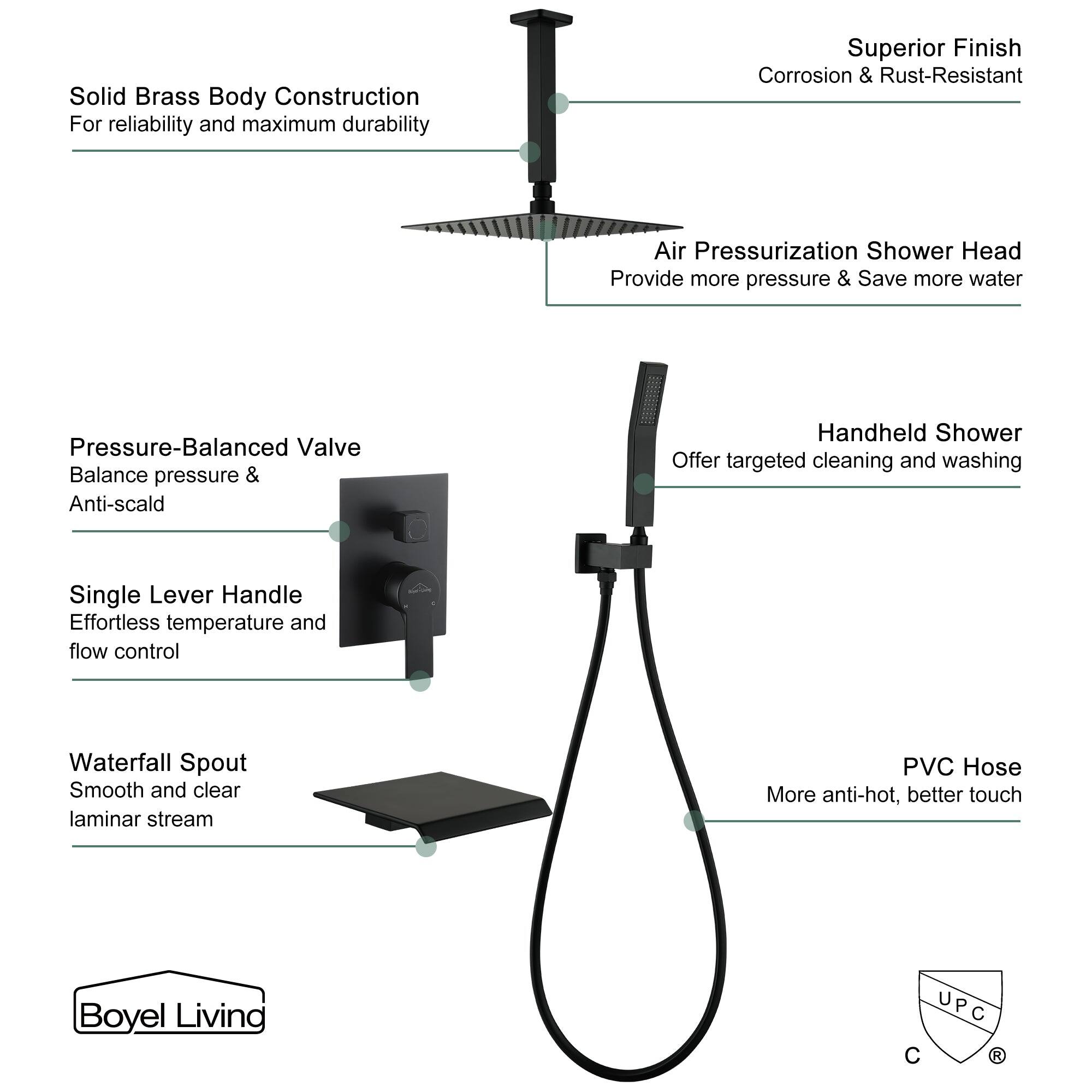 Boyel Living Ceiling Mount Single Handle 1 Spray Tub and Shower Faucet ...