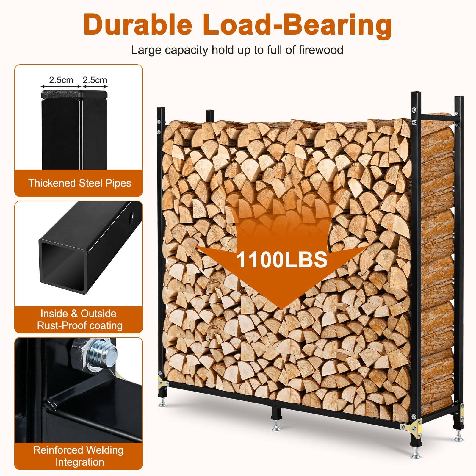 JETRANSPORT 4ft 1/4 Cord Firewood Rack Outdoor Durable Fire Wood Racks ...