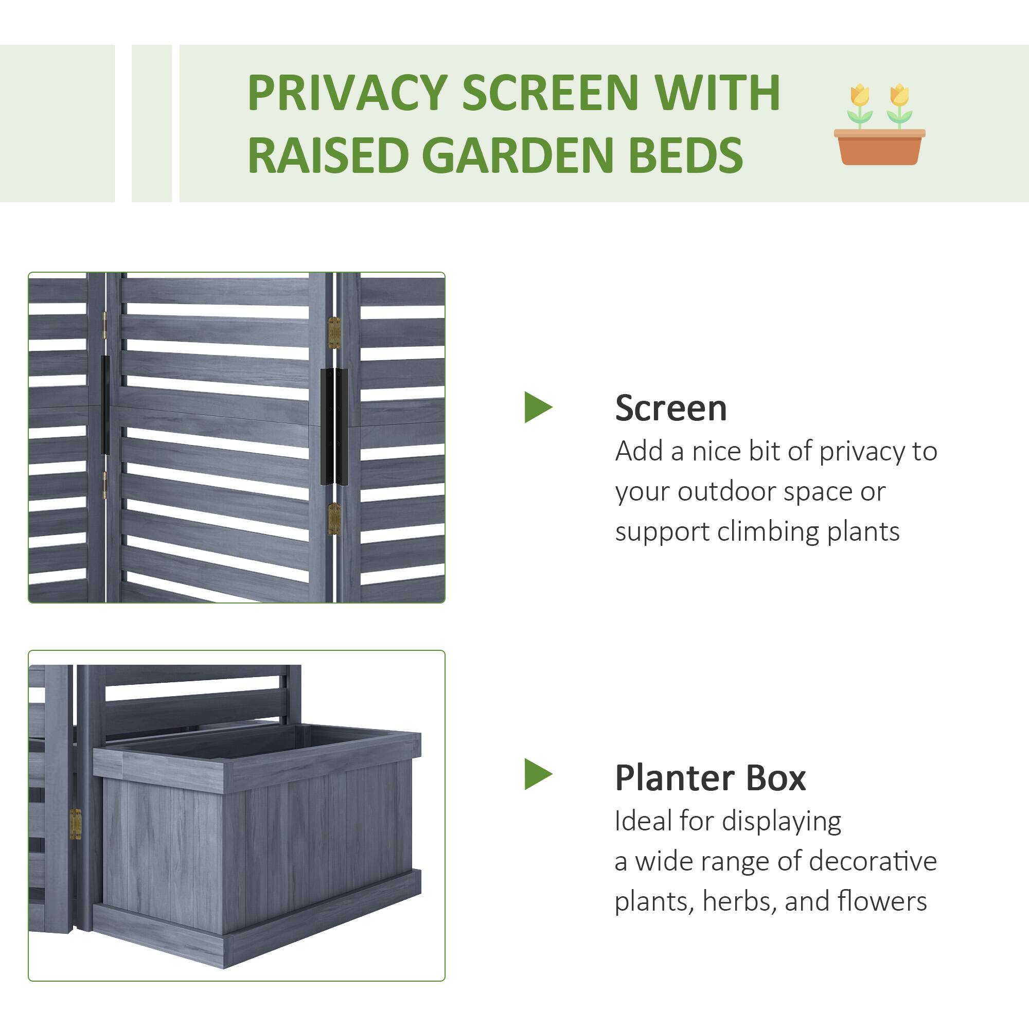 Outsunny Freestanding Outdoor Privacy Screen, 4 Self Draining Planters ...