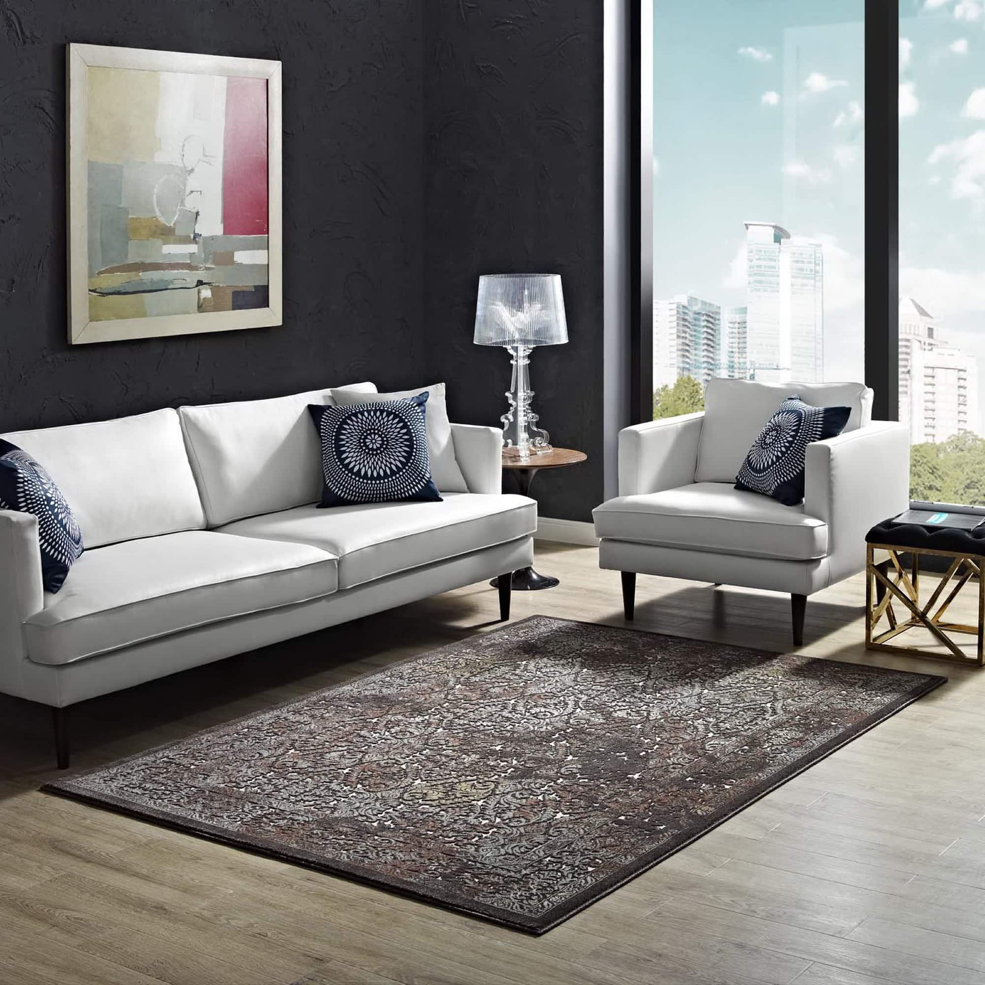 Modway Westia Ornate Turkish Vintage - Dark Brown and Silver Blue R ...