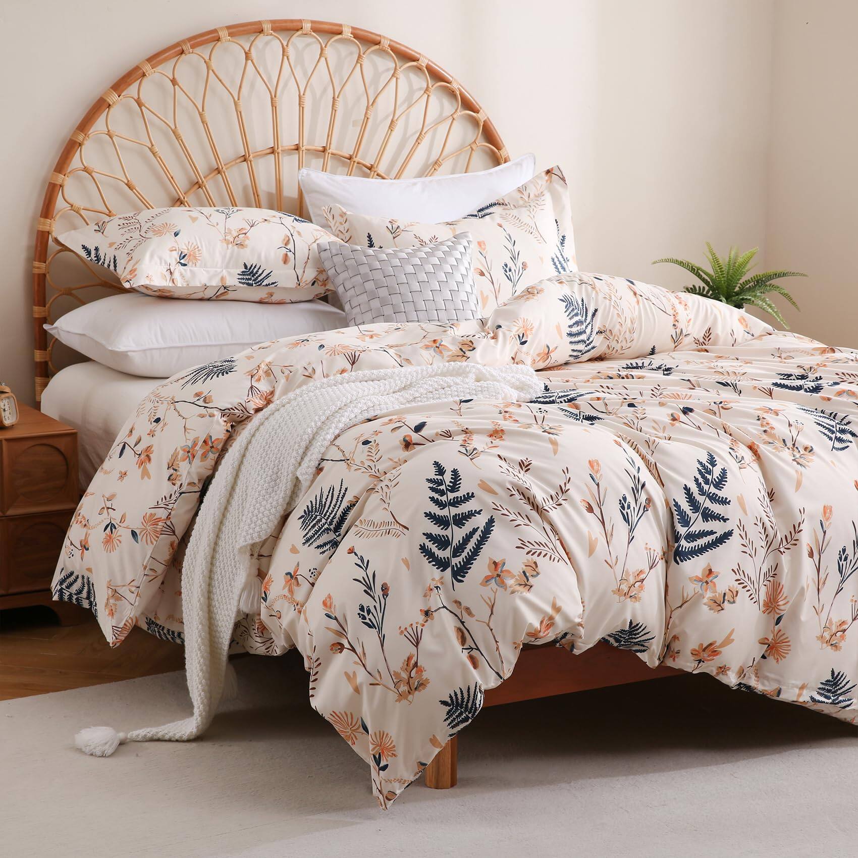 Dapper Styles Fall Floral Duvet Cover Set Boho Ferns Printed Microfiber ...