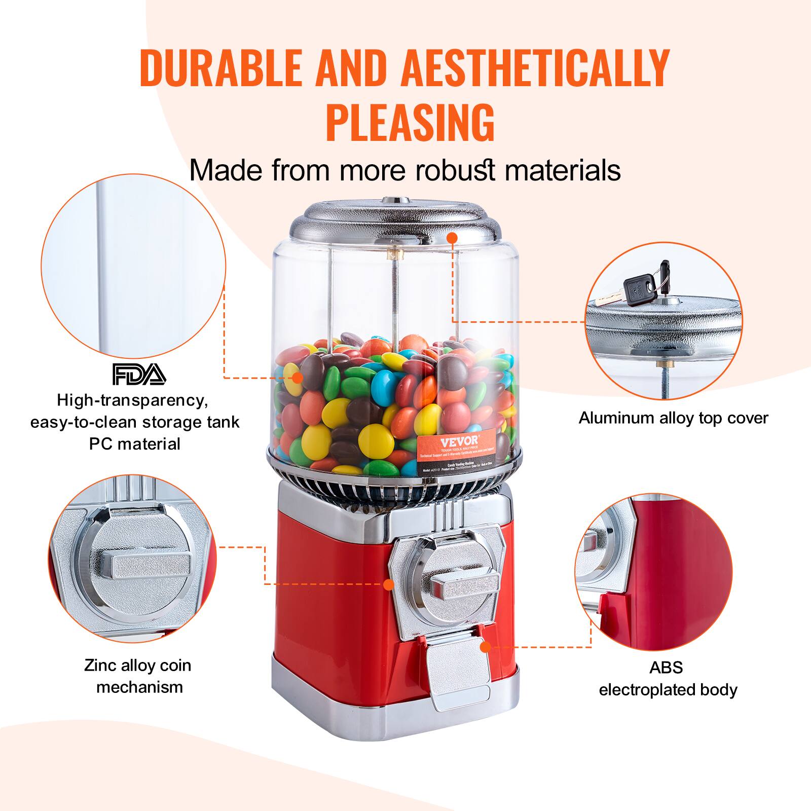 VEVOR Gumball Machine for Kids, 16"H Home Candy Vending Machine,PC ...