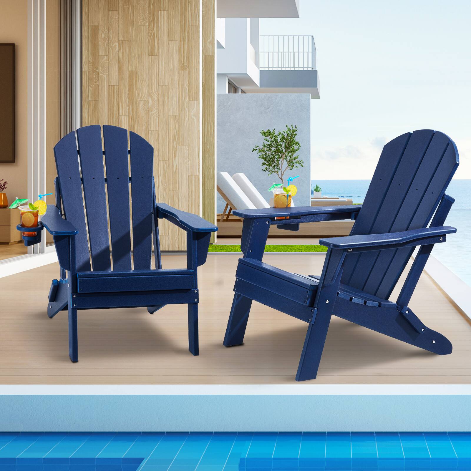 VEVOR Adirondack Chair Plastic, Set of 2 All Weather Portable Folding ...