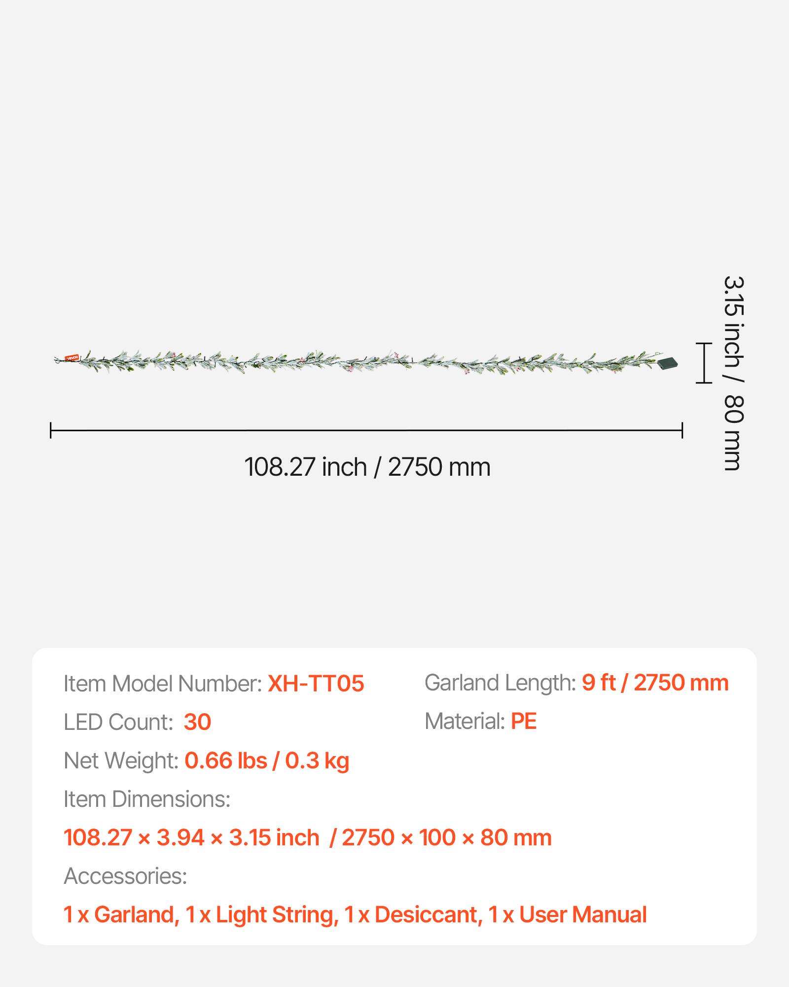 VEVOR Christmas Garland, 9 FT Realistic Greenery Decorated with Vines ...