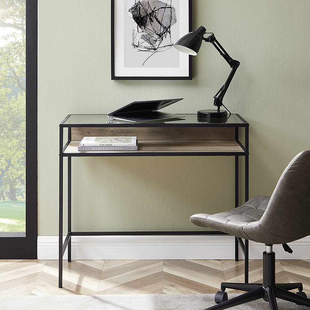 Best Buy: Walker Edison Wood with Glass Top Desk Gray Wash BBM35JERGW