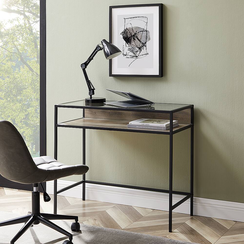 Best Buy: Walker Edison Wood with Glass Top Desk Gray Wash BBM35JERGW