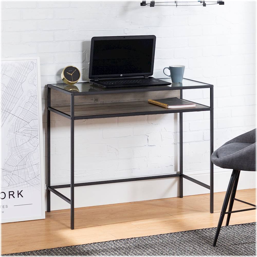 Best Buy: Walker Edison Wood with Glass Top Desk Gray Wash BBM35JERGW