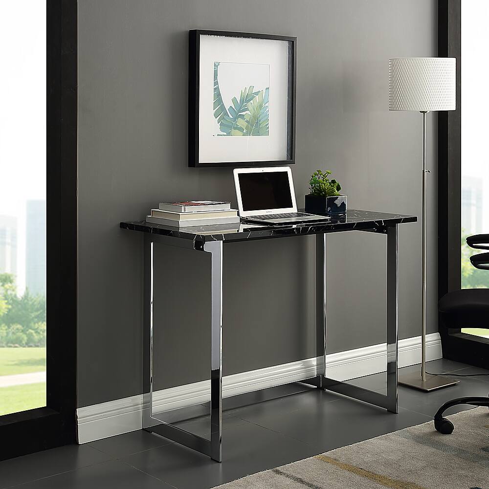 Best Buy: Walker Edison Modern Faux Marble Computer Desk Black Marble ...