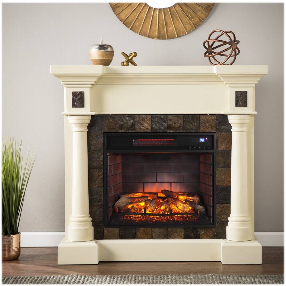 Best Buy: SEI Furniture Carrington Electric Fireplace Ivory With Earth ...