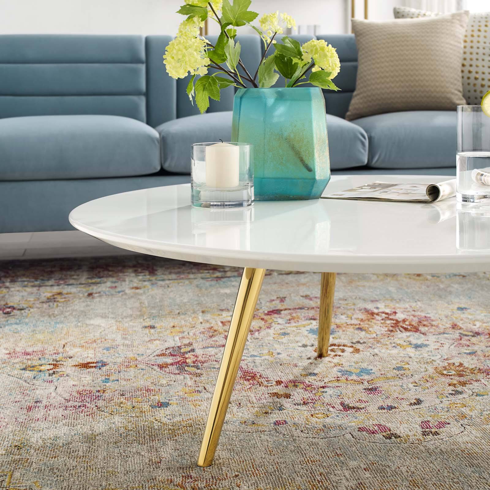 Modway Lippa Round Wood Coffee Table with Tripod Base Gold White EEI ...
